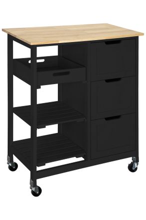 MID.YOU Mid.you K&uuml;cheninsel, Natur, Schwarz, Holz, Holzwerkstoff, Kiefer, Kautschukholz, massiv, 3 Schubladen, einzeln stellbar, 67x84x37 cm, rollbar, K&uuml;chen,