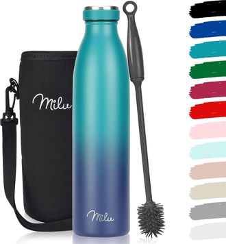 Milu Edelstahl Trinkflasche 350ml, 500ml, 750ml, 1L, 1,5L - Thermosflasche für Kinder Erwachsene auslaufsicher Isolierflasche Kohlensäure geeignet- inkl. R