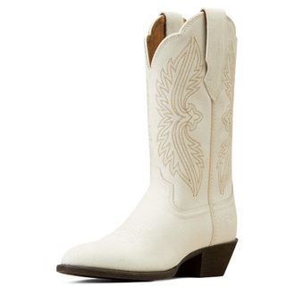 Ariat Womens Heritage StretchFit R Toe Western Boots in Distressed Ivory, B Medium Width, Size 42.5, by Ariat