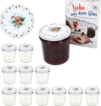 MamboCat 12er Set Sturzglas 350 ml mit Twist-Off-Deckel Candyman eisblau I Einmachgläser + to 82 Deckel + GRATIS Heft I Vorratsgläser einkochen & konservieren