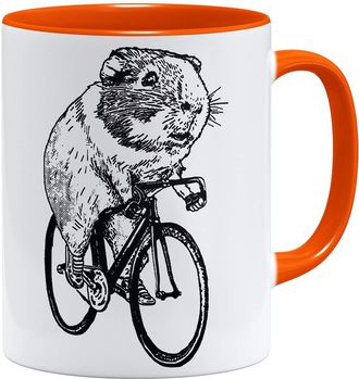 OM3 Meerschweinchen Fahrrad Radler Tasse - Keramik Becher - 11oz 325ml - Fun Bicycle Fahrradfahrer - Orange