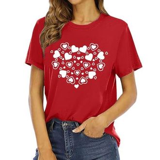 Generic T-shirt d&eacute;contract&eacute; &agrave; manches courtes pour femme Motif Saint-Valentin 2026, Rouge, XXL