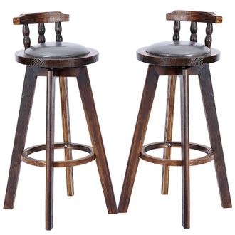 Generic Vintage-Barhocker, gepolsterte Sitzfl&auml;che mit R&uuml;ckenlehne aus PU-Leder, hohe St&uuml;hle f&uuml;r K&uuml;cheninsel, Kneipe, Bistro und Restaurant, Beine aus Massivho