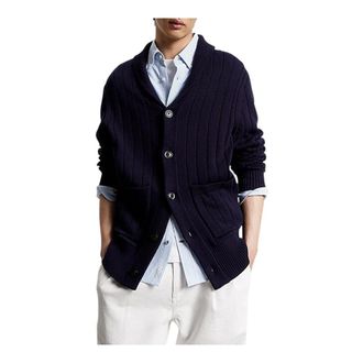 Tommy Hilfiger Klassische Schalkragen-Strickjacke - - Knitwear - Herren - Blau - L