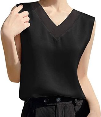 Generic D&eacute;bardeur long pour femme - Grande taille - Chemisier en satin pour femme - &Eacute;l&eacute;gant - Bretelles larges - Col en V - Respirant - L&eacute;ger - Coupe ample - 