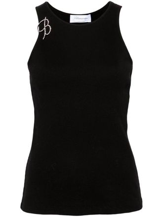 Blumarine débardeur nervuré à broche logo - Noir