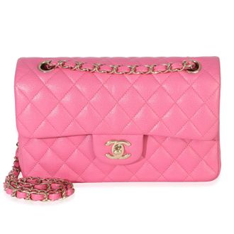 Chanel Pink Quilted Caviar Small Classic Double Flap Handbag