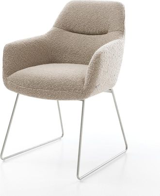 DELIFE Esszimmerstuhl Pejo-Flex Boucl&eacute; Schlamm Kufengestell Edelstahl Taschenfederkern, Esszimmerst&uuml;hle