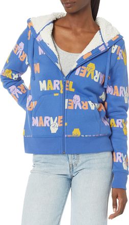 Amazon Essentials Disney | Marvel | Star Wars | Princess Damen Hoodies mit Sherpa-Fleece-Futter und durchgehendem Reißverschluss, Marvel Multi Peace, XS