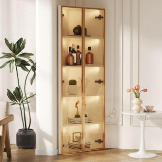 STILVORA Vitrine DAngle avec 2 Portes et LED, Verre Tremp&eacute; et Cadre Aluminium, Blanc, 62&times;35&times;160 cm