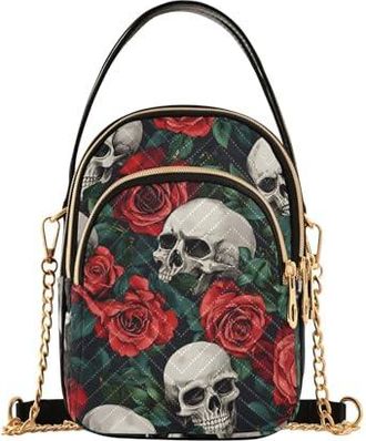 Mnsruu Sac à bandoulière pour femme avec motif crânes, roses, squelette, fleur, sac à main, petit sac à bandoulière avec sangle réglable