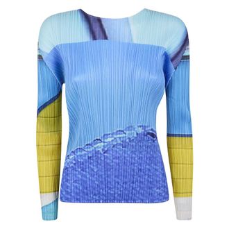 Issey Miyake Femme, Tops, Bleu, Taille: 46 FR City Collage Top