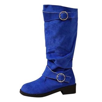 Generic Bottes larges en daim synth&eacute;tique pour femme - Style d&eacute;contract&eacute; - Bout rond - Talon bas et &eacute;pais - Polyvalentes et confortables - &Agrave; enfiler - Pour f&ecirc;