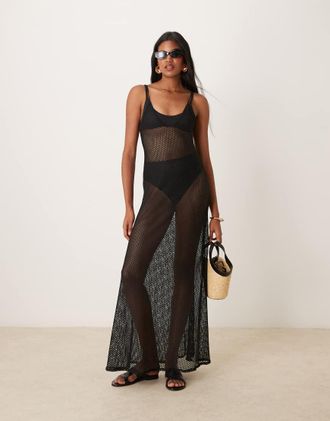 Asos Robe de plage longue en maille - Noir
