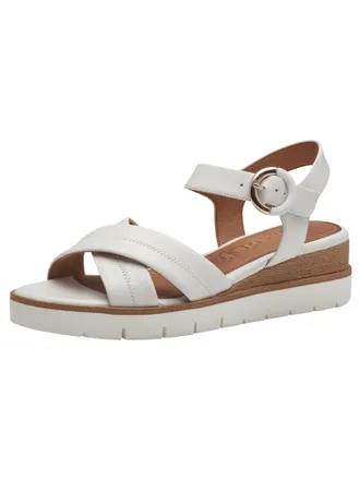 Tamaris Damen Plateau Sandalen Leder Sommer; WHITE LEATHER/weiß; 39 EU