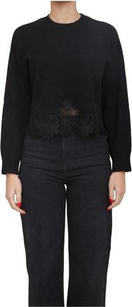 Twinset Femme, Pulls, Noir, Taille: 36 FR Maille Angora avec Broderie et Dentelle