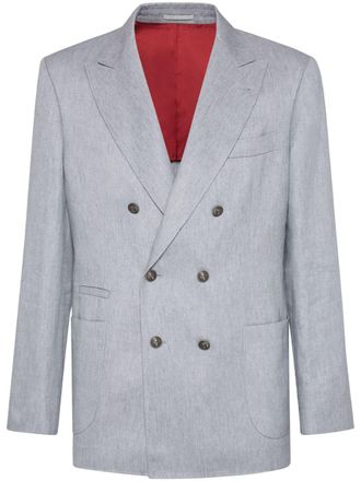 Brunello Cucinelli blazer en lin &agrave; boutonni&egrave;re crois&eacute;e - Gris