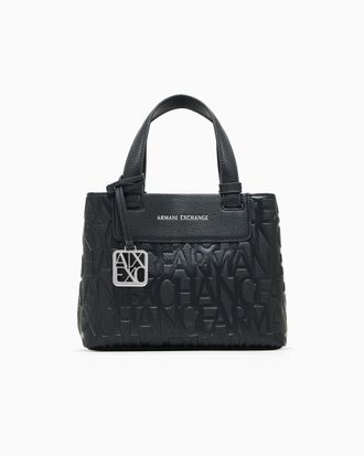 A|X Armani Exchange Damen Liz Patent Small Tote Bag Tragetasche, Schwarz