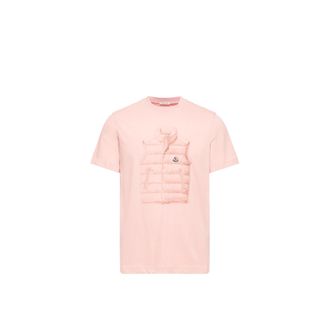 Moncler Moncler Down Jacket Print Cotton T-shirt, Men, Pink, Size: 3xl