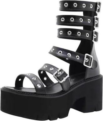 IFUNDOM Sandales Femmes Talon &Eacute;lastique Confortable avec Bride PU et Semelle &Eacute;paisse Chaussures Mode pour Soir&eacute;es et Bureaux Noir