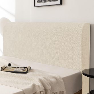Generic Leinenmischgewebe dehnbar Bettkopfteil Bezug Qualit&auml;t weich gepolsterter Rundum Kopfteilschutzbezug atmungsaktiv Kopfteil Bezug Waschbar Beige 140-160