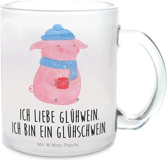 Mr. & Mrs. Panda Tee Tasse Schwein Glühwein - Geschenk, Becher, Weihnachten, Glühschwein, glastasse, Weihnachtsmarkt, Teetasse, Punsch, aus Glas