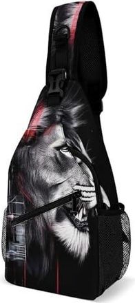 Generic Sacoche Tactique T&ecirc;te de lion abstraite Casual Sac Bandouli&egrave;re Multifonction Crossbody Bag pour Homme Cyclisme Voyage