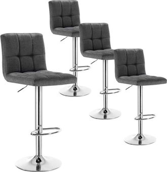 Woltu Woltu - Lot de 4 Tabourets Bar Tabouret Siège en Lin Pied en Métal,Gris Foncé