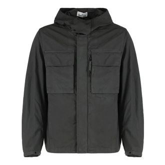 Stone Island Homme, Vestes, Gris, Taille: XL Veste de terrain à capuche avec traitement anti-goutte et poches poitrine