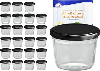 MamboCat 24er Set Sturzglas 230 ml to 82 Deckel schwarz incl. Diamant Gelierzauber Rezeptheft
