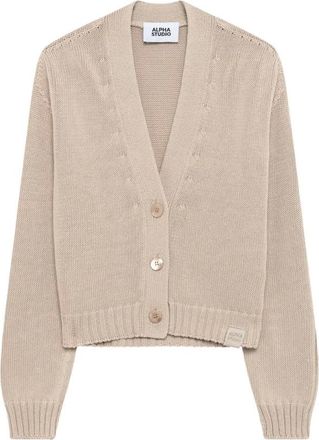 Alpha Studio Femme, Pulls, Beige, Taille: 36 FR V-Neck Button Cardigan