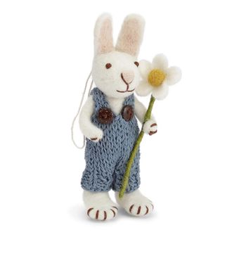 &Eacute;n Gry & Sif handgefilzter Osterhase mit Ornament - H&auml;schen - Anh&auml;nger aus Filz - Ostern-Deko - fair Trade Handmade (Wei&szlig;er Hase mit Hose Blume)