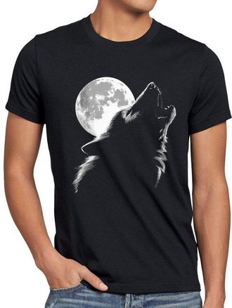 style3 T-Shirt Heulender Wolf bei Vollmond rudel wald