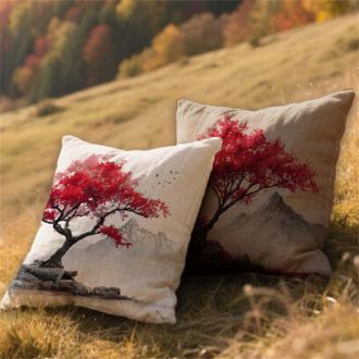 Generic Outdoor Kissen Wetterfest Rot Kissenbezug 45x45cm Sofakissen Baum Dekokissen 2er Set Groß Kissenhüllen Leinen Doppelseitiger Druck Quadratische Pillow