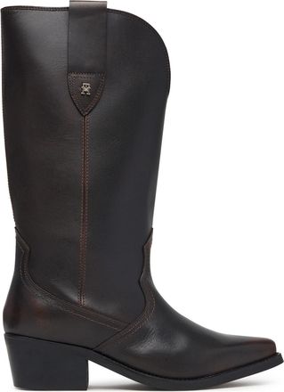 Tommy Hilfiger Stiefel Tommy Hilfiger Leather Mid Calf Western Boot FW0FW09798 Dunkelbraun