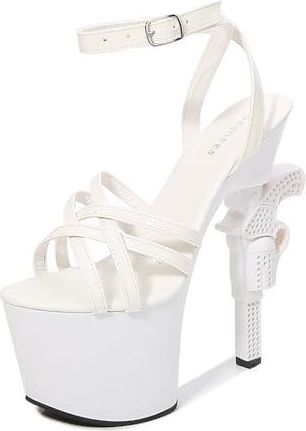 Generic Blanc,35 EU,Sandales &agrave; Talons Aiguilles &agrave; Plateforme et Bride &agrave; la Cheville pour Femmes, Bout Ouvert, Talon profil&eacute; de 17,5 cm, Chaussures de soir&eacute;e d
