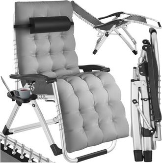 TecTake Fauteuil de Jardin Chaise Longue Pliable & Inclinable avec Rembourrage, Repose Pieds, Accoudoirs, Appuie-tête Amovible Salon de Jardin Exterieur, Stru