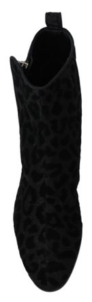 Dolce & Gabbana Womens Black Leopard Short Boots Zipper Shoes Nylon