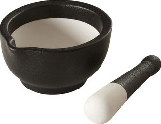Lurch 210152 Mörser & Stößel Porzellan ideal zum Zerkleinern, Mahlen und Anmischen von Gewürzen, Kräutern, Pasten und vielem mehr, Schwarz