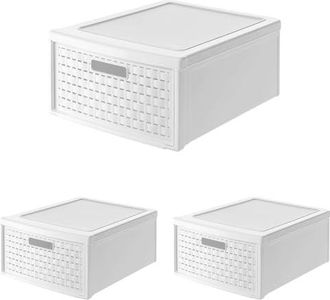 Rotho Country Schubladenbox 19.2l mit 1 Schub in Rattan-Optik, Kunststoff (PP) BPA-frei, weiss, gro&szlig;/19.2l (45.0 x 34.0 x 20.0 cm) (Packung mit 3)