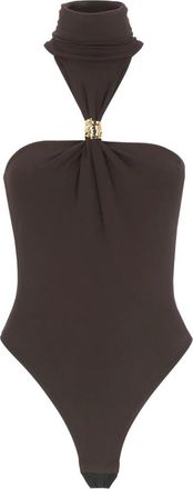 Elisabetta Franchi Femme, Tops, Brun, Taille: 40 FR Bodysuit avec d&eacute;tail de bijou