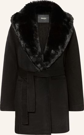 Maje Wollmantel Mit Kunstfell schwarz