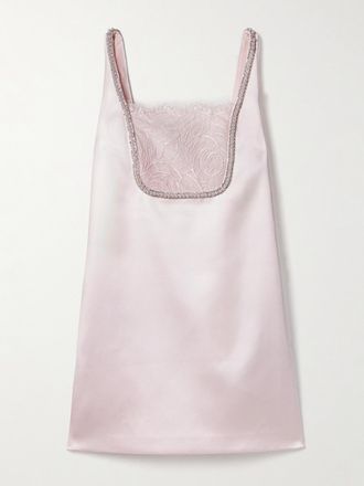 Self Portrait Minikleid Aus Duchesse-satin Mit Spitzeneinsatz Und Verzierungen - Pink