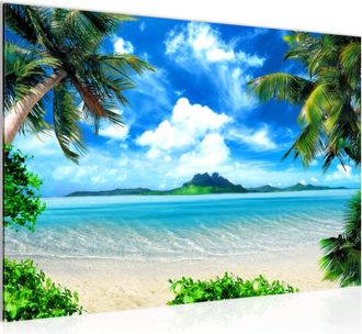 Runa Art Bild Strand Palmen Modern Wandbilder Schlafzimmer Wohnzimmer 1 Teilig - Made In Germany - Meer Blau Beige Flur 603315a
