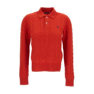 Polo Ralph Lauren Pullover-Polohemd aus Kabelstrickwolle und Kaschmir - - Tops - Damen - Rot - S