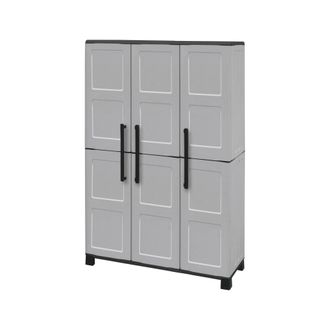 Dmora Nandrin-Au&szlig;engarderobe, Besenschrank, 3-t&uuml;riger Au&szlig;enschrank, 100% Made in Italy, 102 x 37 x 169 cm, Hellgrau und Schwarz, Kariertes Finish