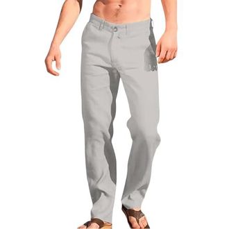 Generic Pantalon d&eacute;t&eacute; en lin pour homme - Pantalon chino droit - Pantalon de loisirs respirant - Couleur unie - Pantalon de plage - Pantalon de plage l&eacute;ger - 