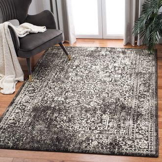 Safavieh Übergangs Teppich für Wohnzimmer, Esszimmer, Schlafzimmer - Evoke Collection, Kurzer Flor, Schwarz und Grau, 91 X 152 cm