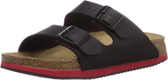 Birkenstock Classic Arizona Birko-Flor, Unisex-Erwachsene Pantoletten, Schwarz (Sohle mit rotem Streifen), 43 EU
