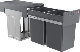Hailo Tandem 3666101 - Einbau-Abfallsammler für Küchenschränke ab 30 cm, 2×15 L, Vollauszug mit Teleskopschienen, Mülltrennungssystem, Dunkelgrau